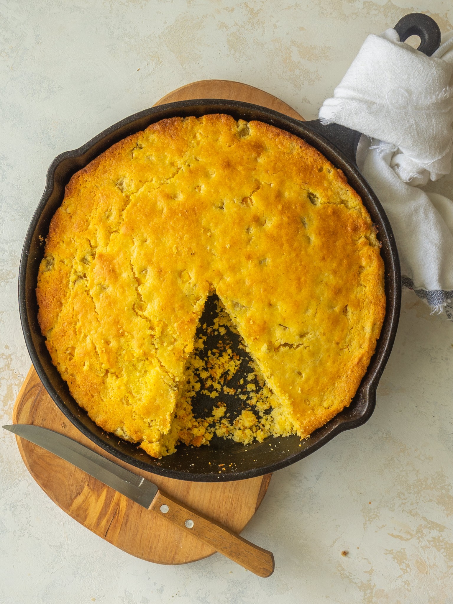 Cast Iron Green Chili Cornbread - Jiffy Cornbread in Cast Iron Skillet