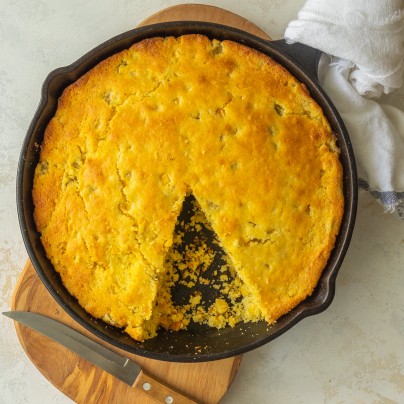 Cast Iron Green Chili Cornbread - Jiffy Cornbread in Cast Iron Skillet