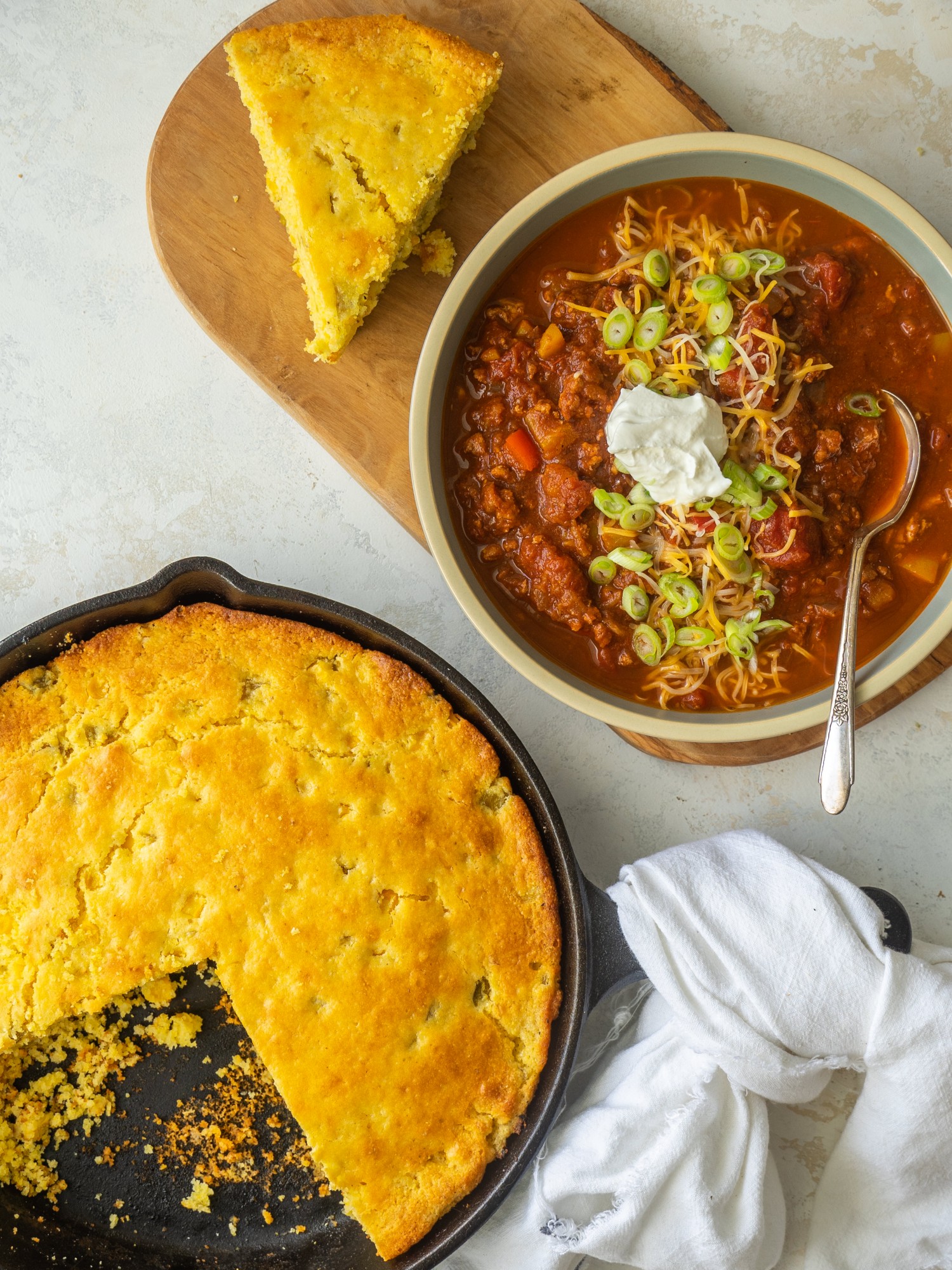 Cast Iron Green Chili Cornbread - Jiffy Cornbread in Cast Iron Skillet