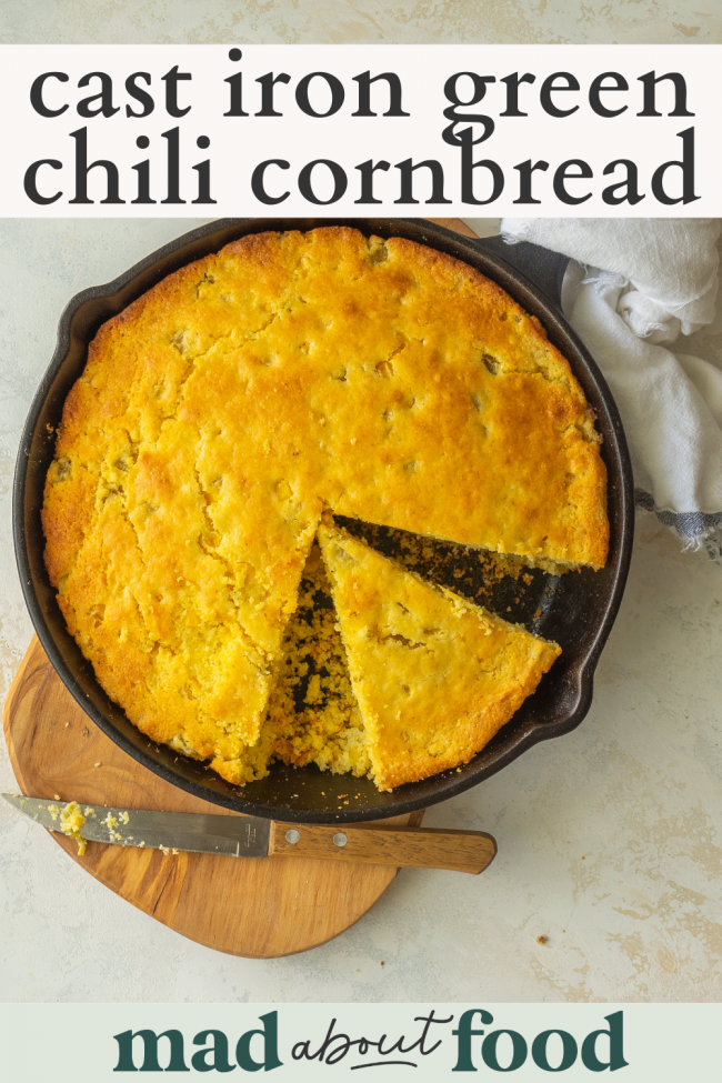 Cast Iron Green Chili Cornbread - Jiffy Cornbread in Cast Iron Skillet