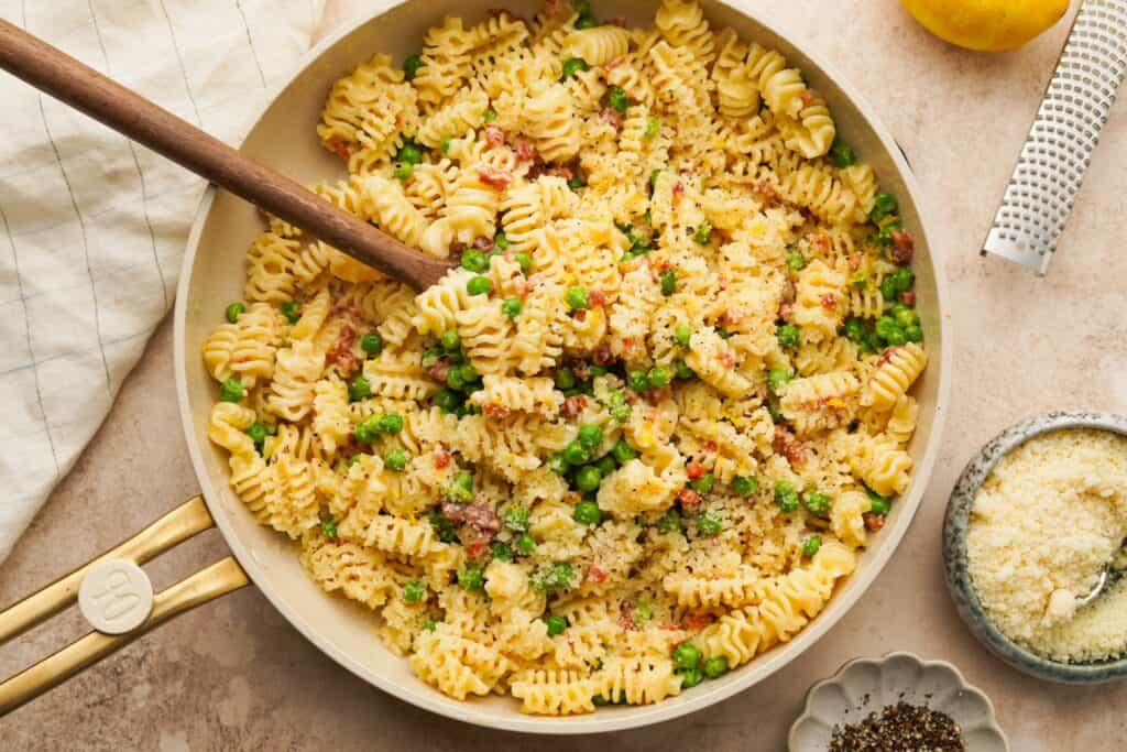 Pasta with Pancetta and Peas - Mad About Food